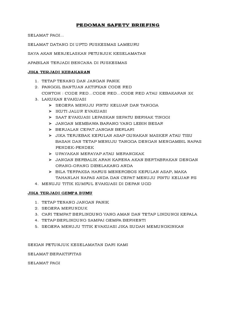 Pedoman Safety Briefing | PDF