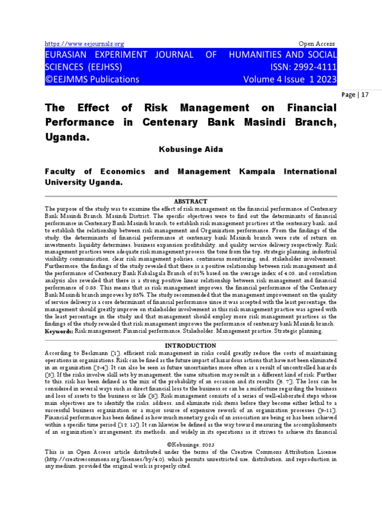 The Effect of Risk Management On Financial Performance in Centenary ...