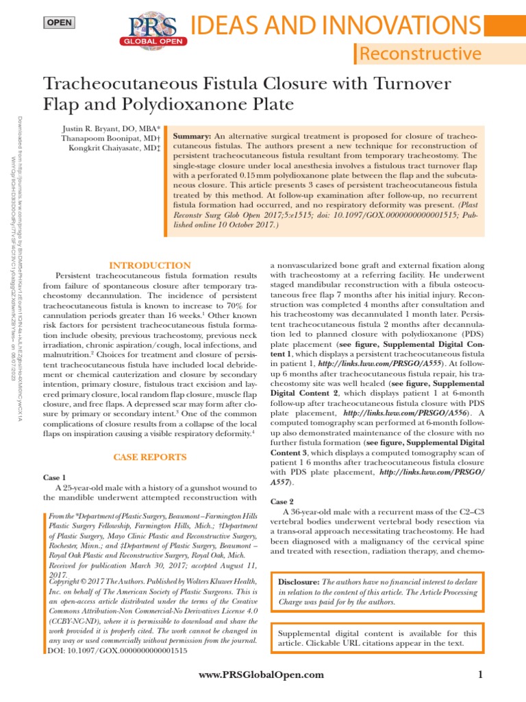 Tracheocutaneous Fistula Closure With Turnover.21 | PDF