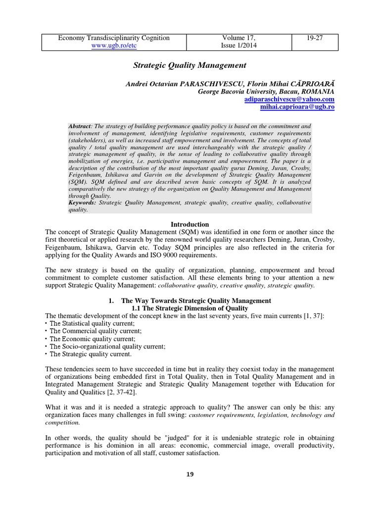 Strategic Quality Management Example Andrei Octavian | PDF | Quality (Business) | Quality Management