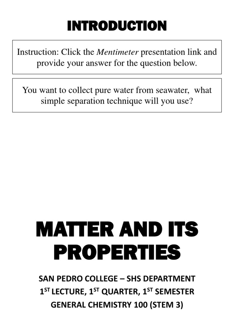 Chapter 1 - Matter and Its Properties | PDF | Mixture | Chemistry