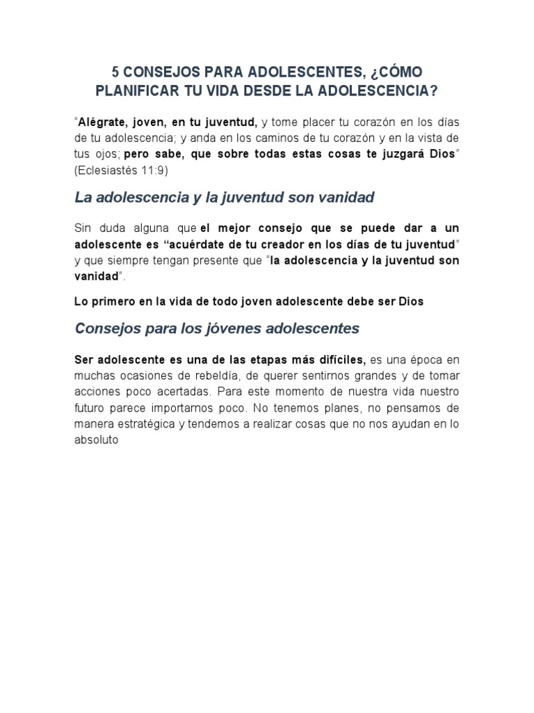 5 Consejos para Adolescentes | PDF