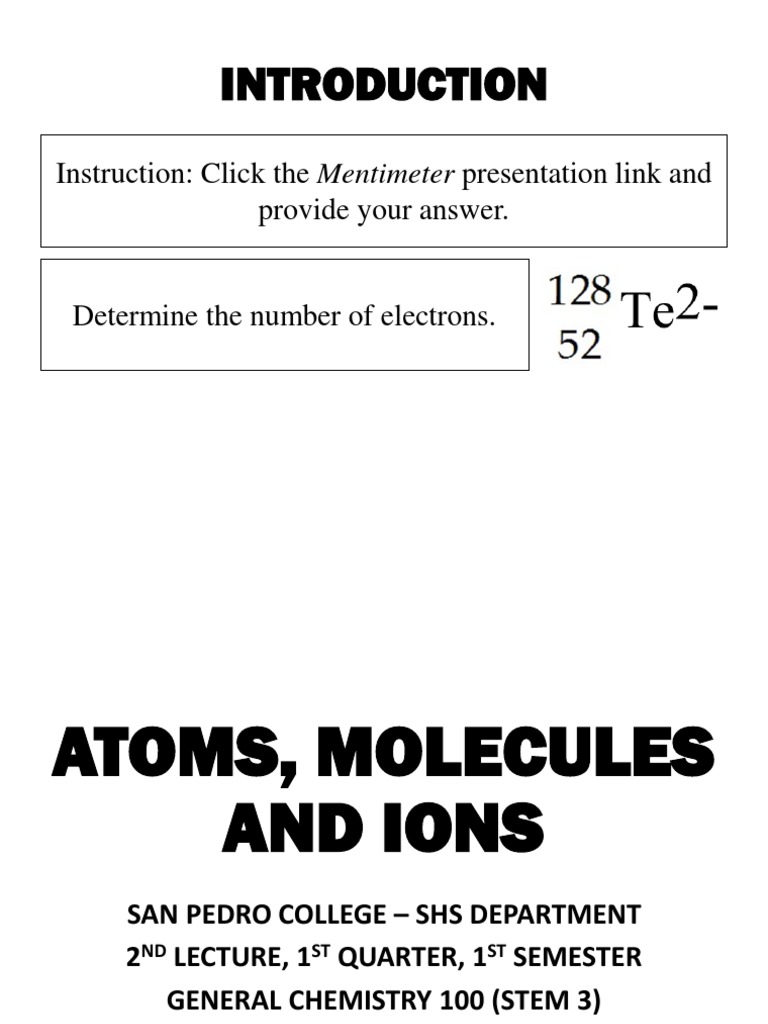 Chapter 2 - Atoms, Molecules and Ions | PDF | Ion | Atoms