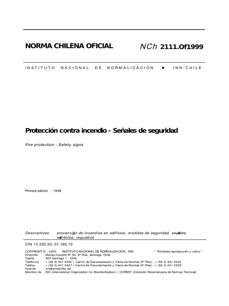 Norma NCH-2111 - Protección contra incendio - Señales de seguridad | PDF