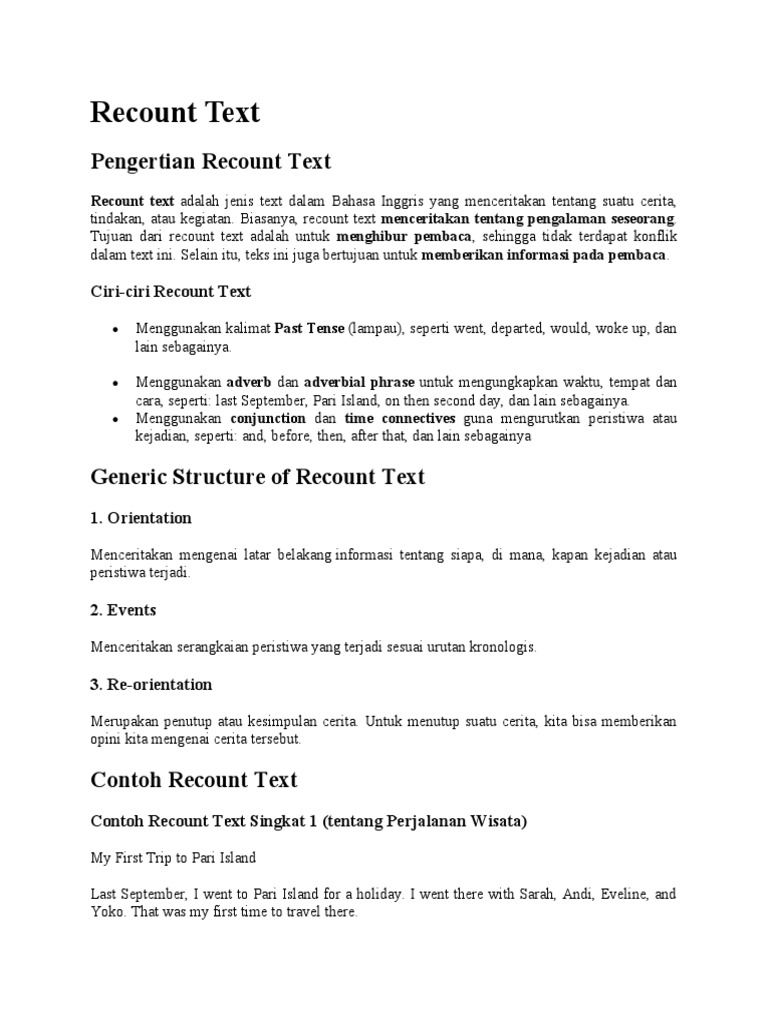 Understanding Recount Text Structure | PDF | Foods | Food And Drink