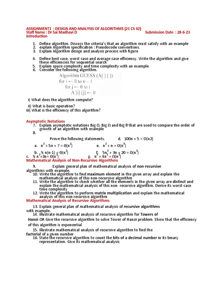 Daa Assignment1 | PDF | Algorithms | Time Complexity Daa Assignment1 | PDF | Algorithms | Time Complexity