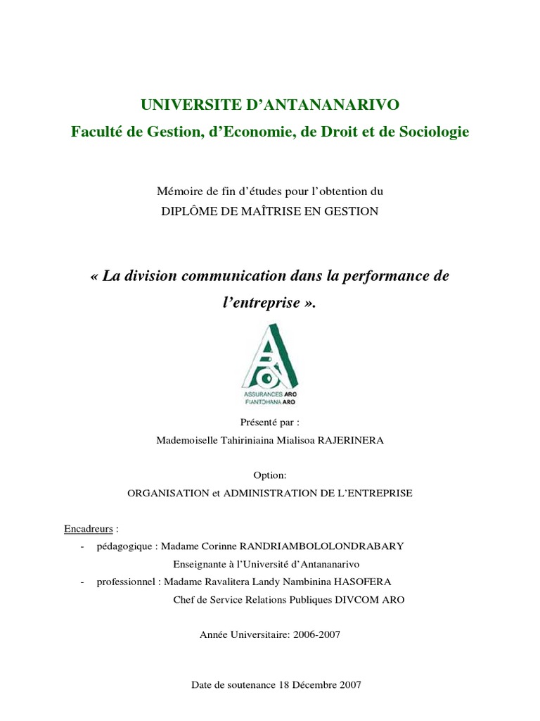 Communication et performance chez ARO | PDF | Affaires