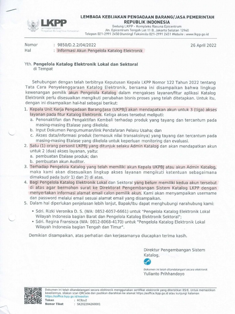 Surat LKPP Utk Pengelola Katalog Lokal | PDF