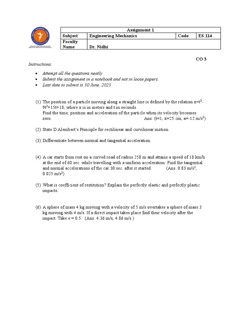 Engineering Mechanics Assignments & Quiz | PDF | Beam (Structure ...