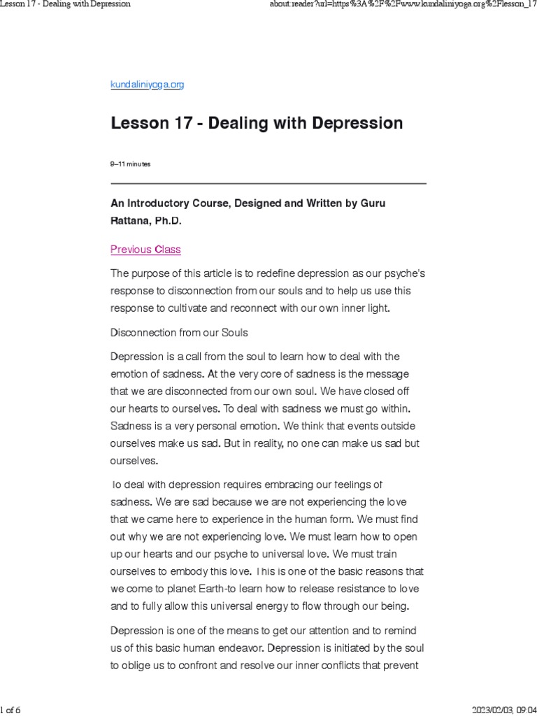 Lesson 17 - Dealing With Depression: An Introductory Course, Designed ...