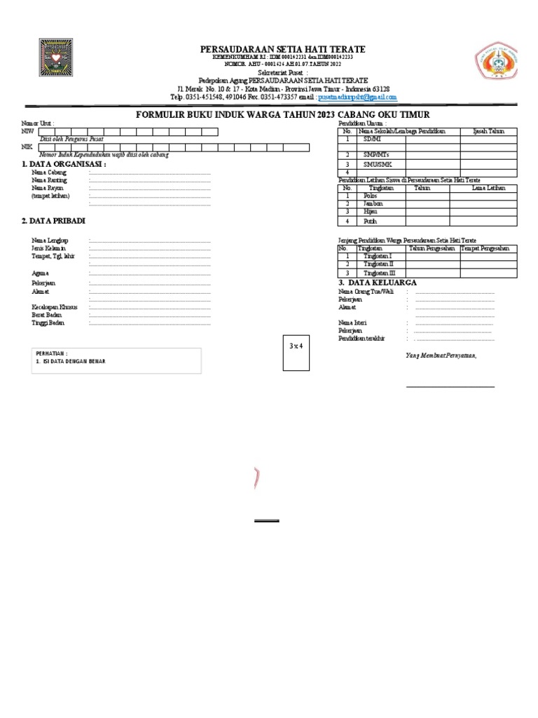 Formulir Buku Induk 2023 | PDF