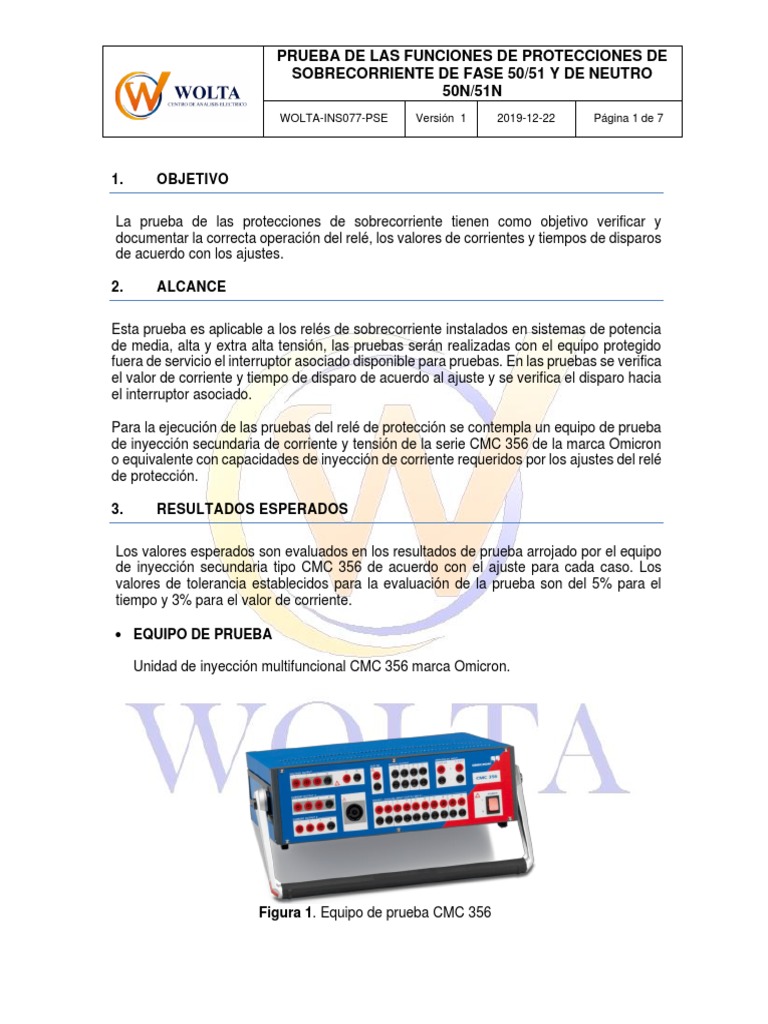 Ins000 Procedimiento Prueba Proteccion Sobrecorriente 50-51 - 50N-51N | PDF | Relé | Bienes ...