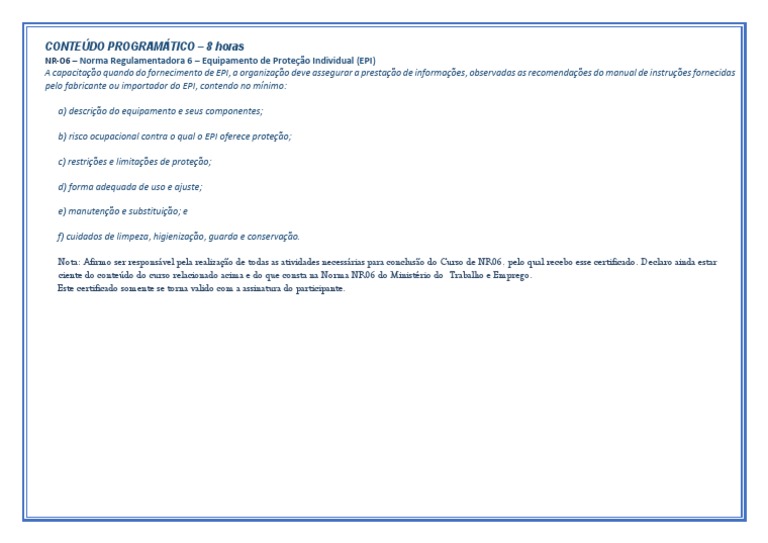 Conteúdo Programático - NR 06 | PDF | Computadores