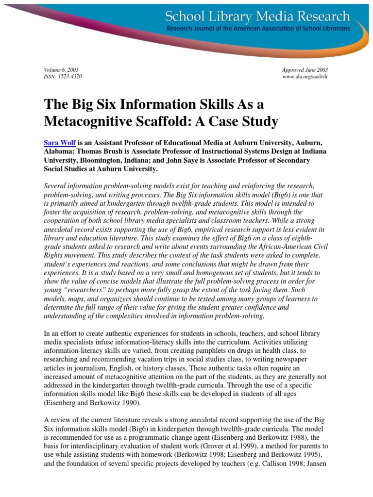 SLMR BigSixInfoSkills V6 | PDF | Metacognition | Learning