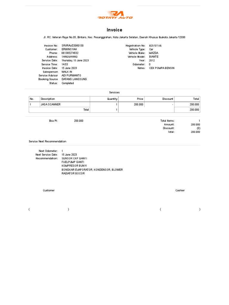 Invoice Mazda Biante | PDF
