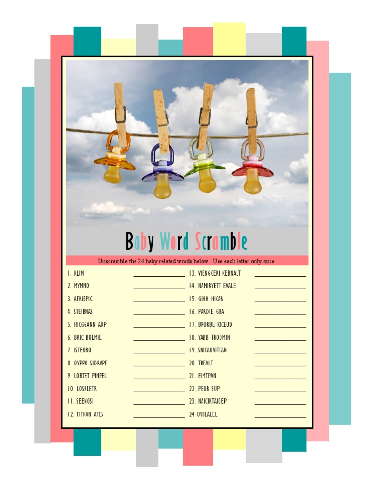 Baby Word Scramble Free Printable | PDF