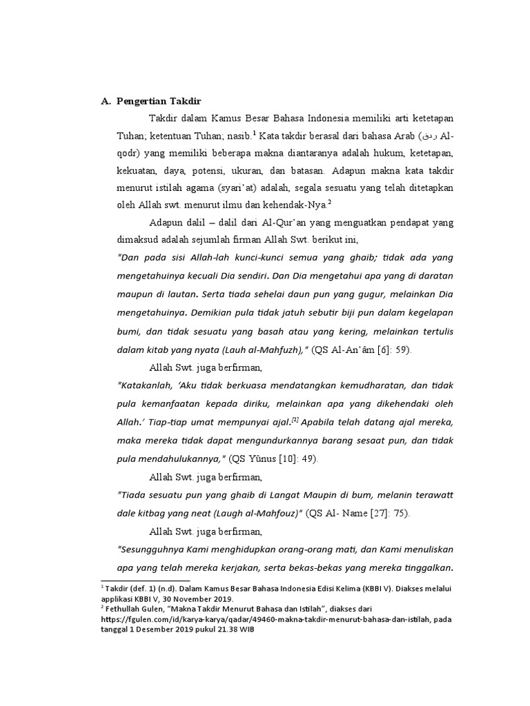 MAKALAH TAKDIR DAN IKHTIAR (Tauhid Kelompok IV TP1C) | PDF