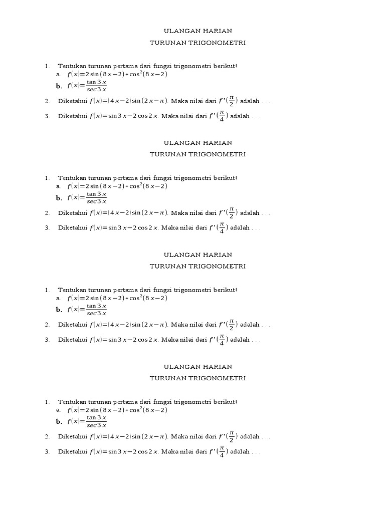 ULANGAN HARIAN Turunan Trigono | PDF | Metode & Bahan Ajar