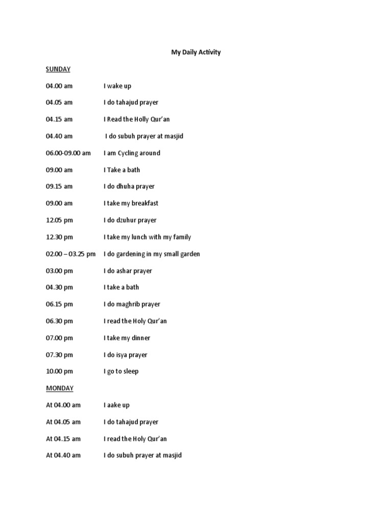 My Daily Activity 2 | PDF