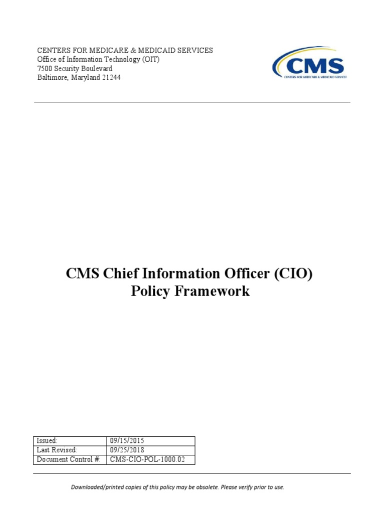 CMS CIO Policy Framework - 0 | PDF | Policy | Chief Information Officer