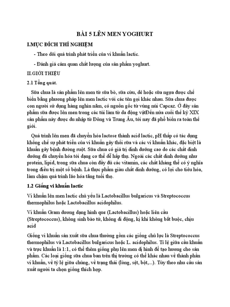 Bài 5 Lên Men Yoghurt | PDF