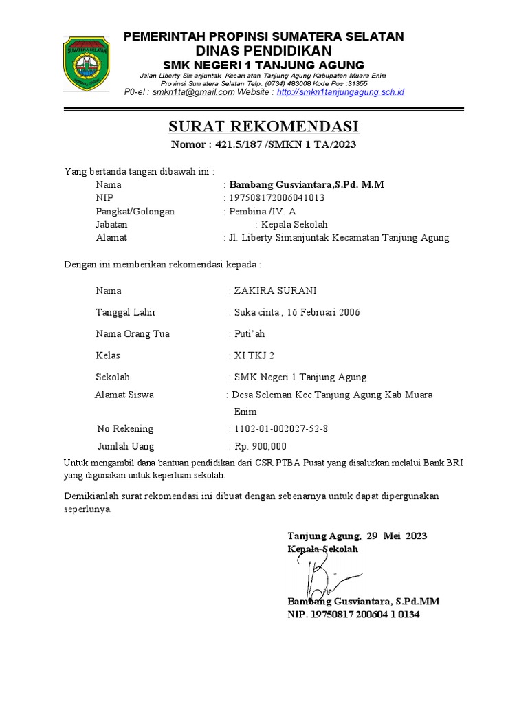 Surat Rekomendasi CSR Ptba | PDF