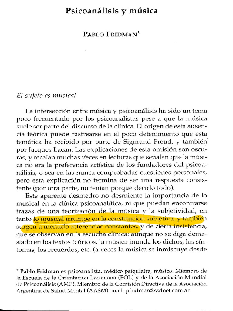 Fridman. Psicoanalisis y Musica | PDF