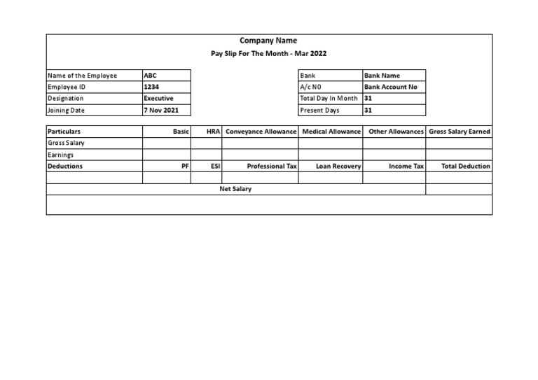 Salary Slip Format - Payslip Sample 1 | PDF