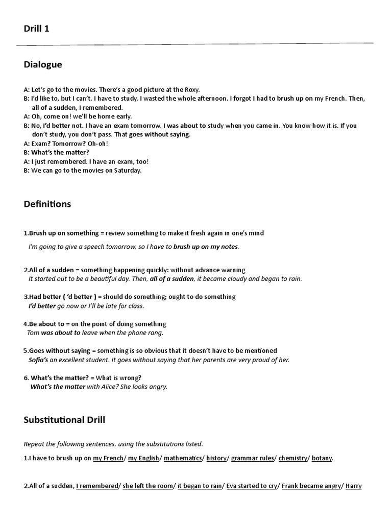 Drill 1 | PDF | Language Arts & Discipline | Foreign Language Studies