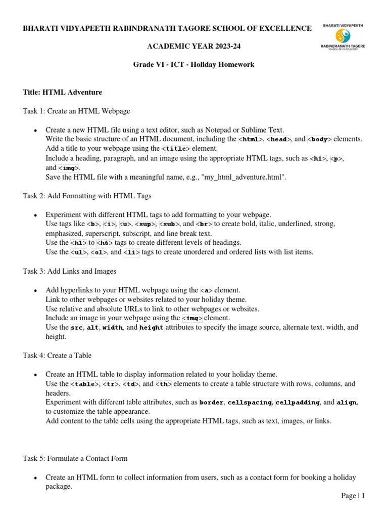 Grade 6 Ict Holiday Homework | PDF | Html Element | Html