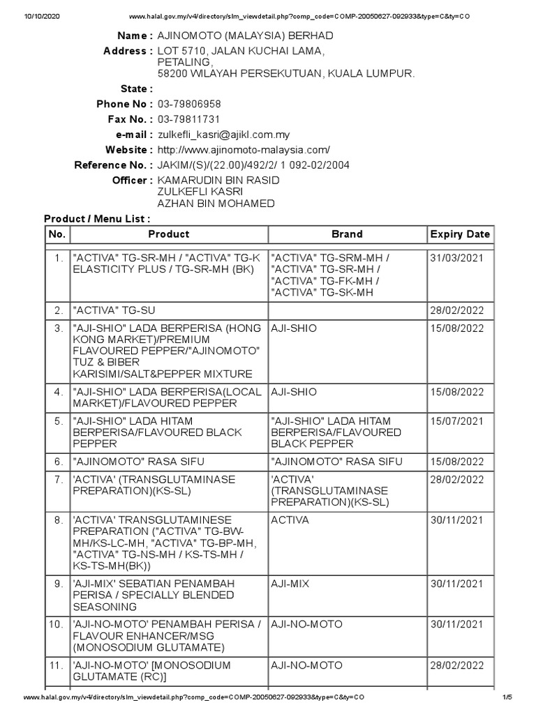 Ajinomoto Malaysia Berhad | PDF | Taste | Food Ingredients