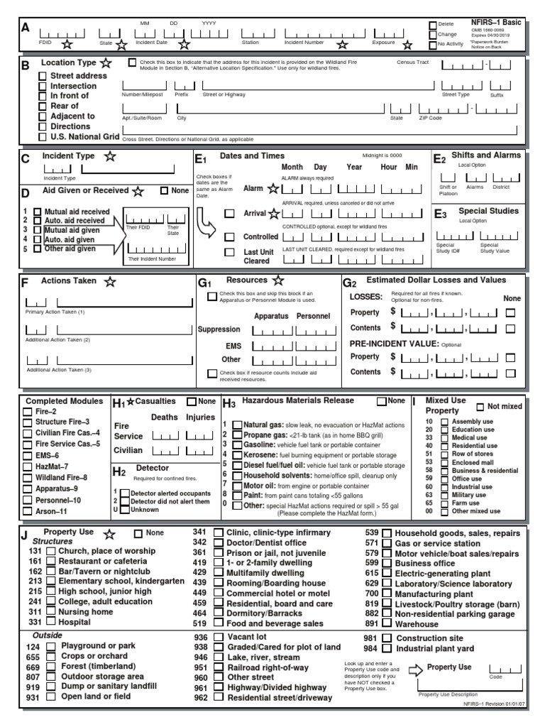 NFIRS Paper Forms 2016 | PDF | United States Postal Service | Zip Code