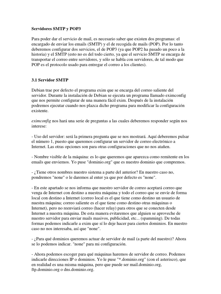 Servidores SMTP y POP3 | PDF | Dirección IP | Contraseña