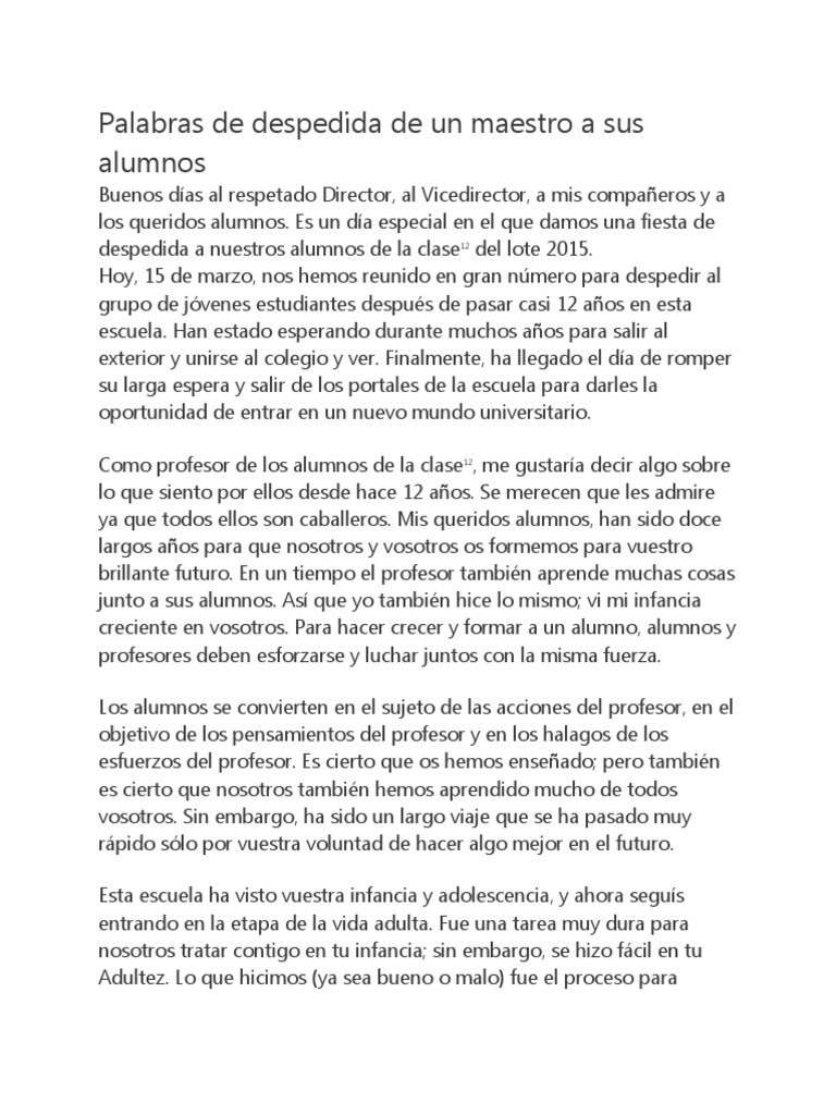 Palabras de Despedida de Un Maestro A Sus Alumnos | PDF