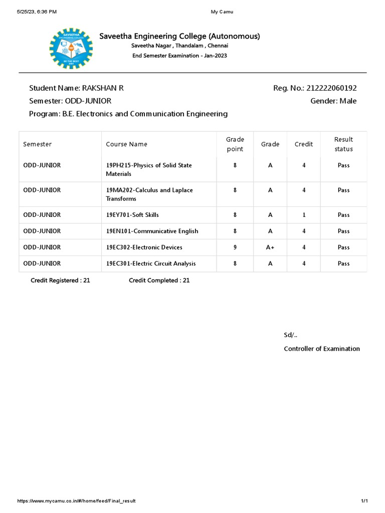 Engineering Student Exam Results | PDF