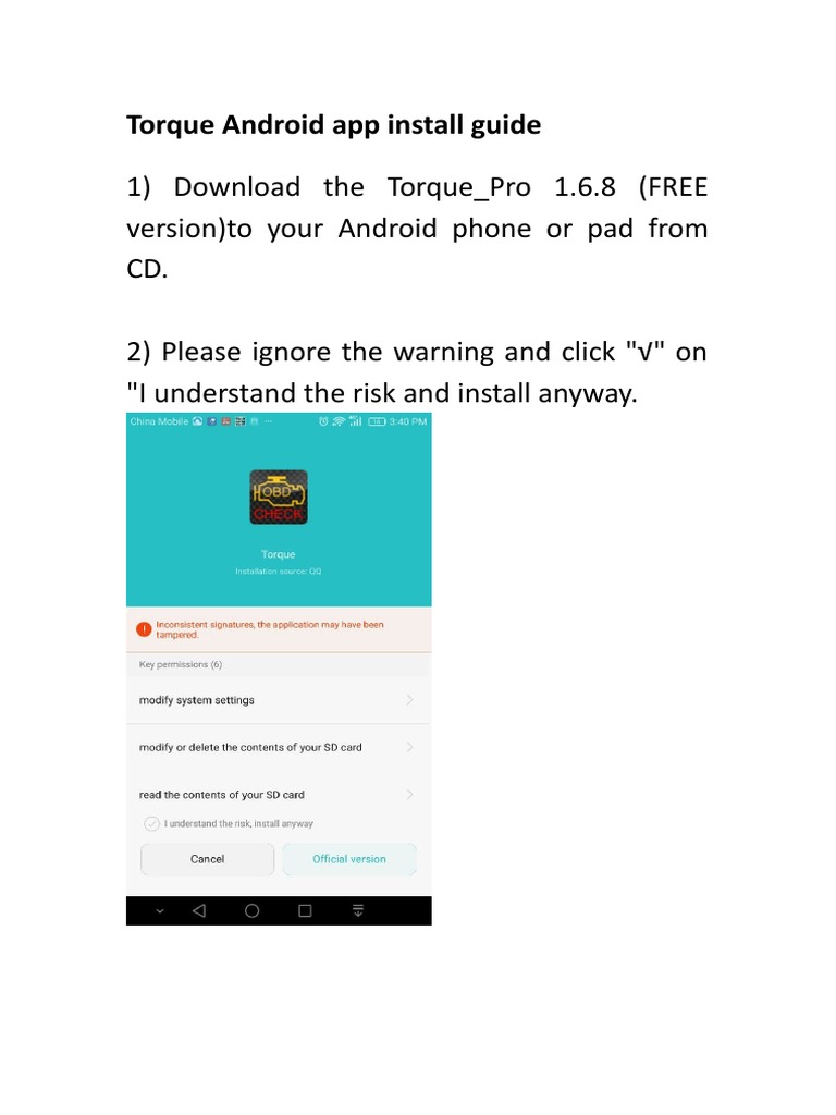 Torque Android App Install Guide | PDF | Computers | Technology & Engineering