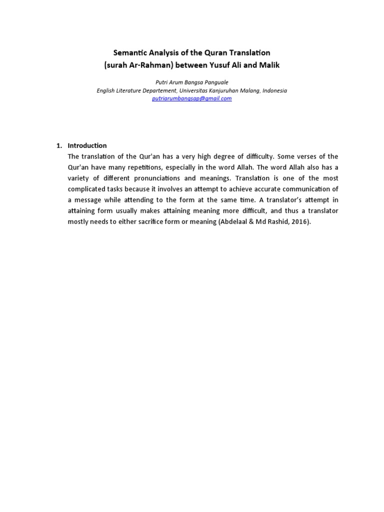 Semantic Analysis of Quran Translations | PDF