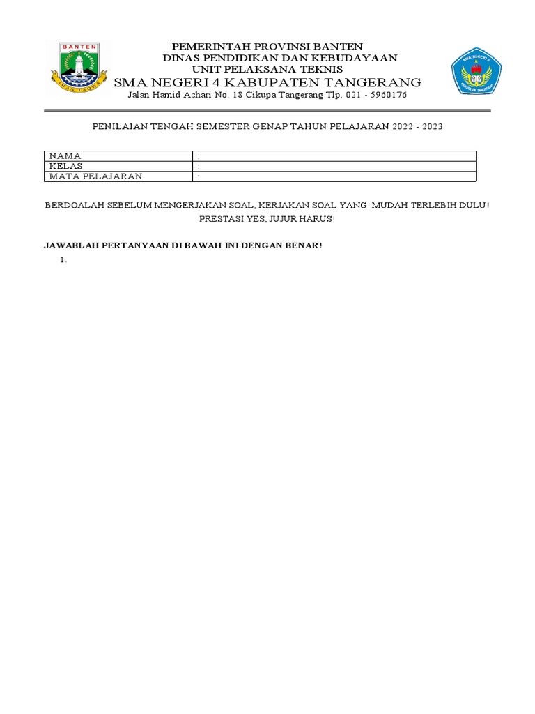 Kop Surat PTS Semester Genap | PDF