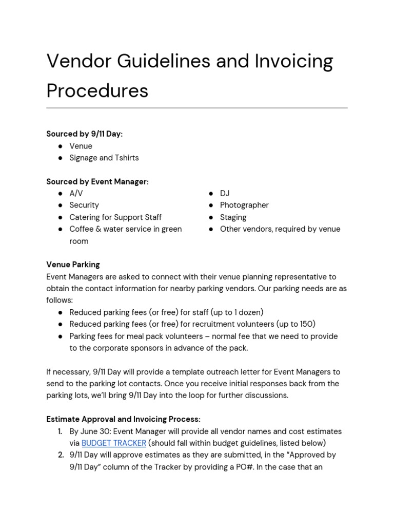 Vendor Guidelines and Invoicing Procedure | PDF | Meal