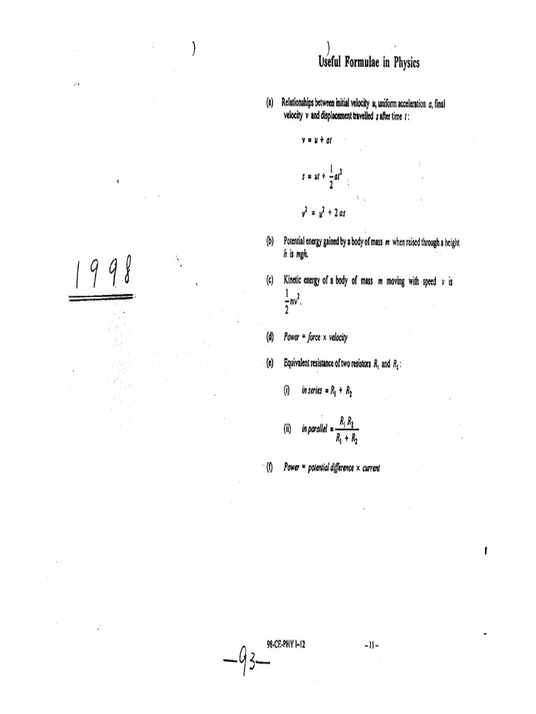 CE Physics 1998 Paper1 (E) | PDF