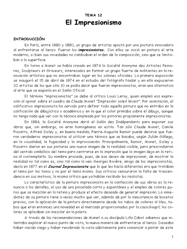 Tema 12 (Impresionismo) | PDF | Impresionismo | Claude Monet