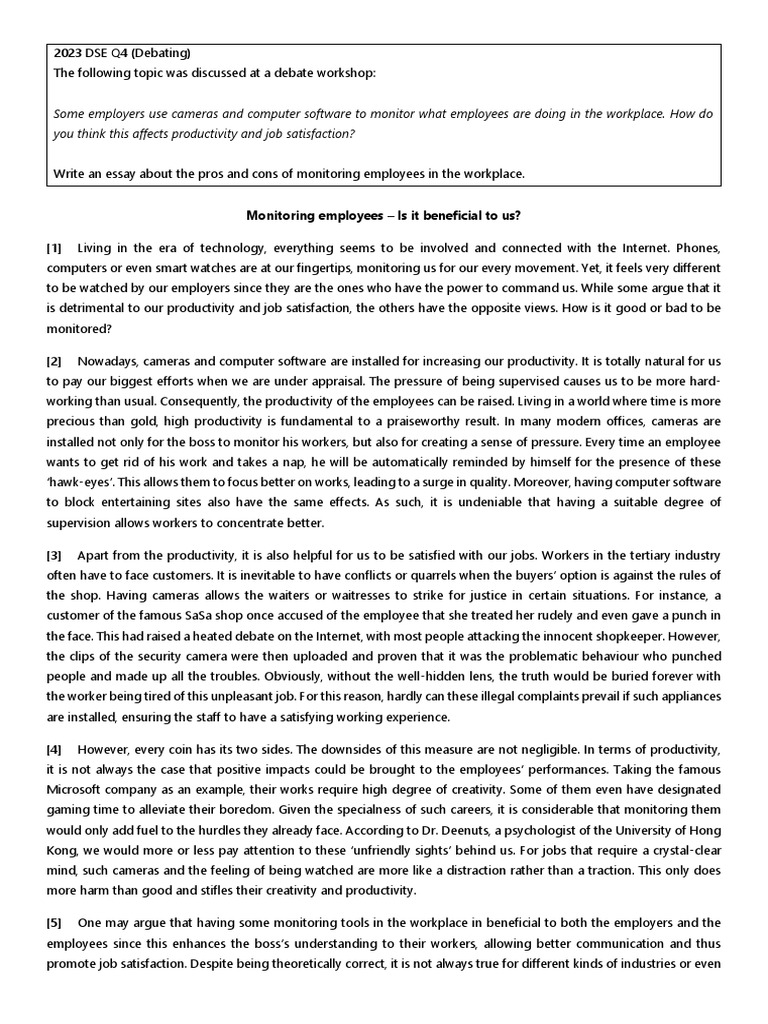 2023 DSE Q4 Workplace Surveillance (Sample) | PDF | Employment | Job ...