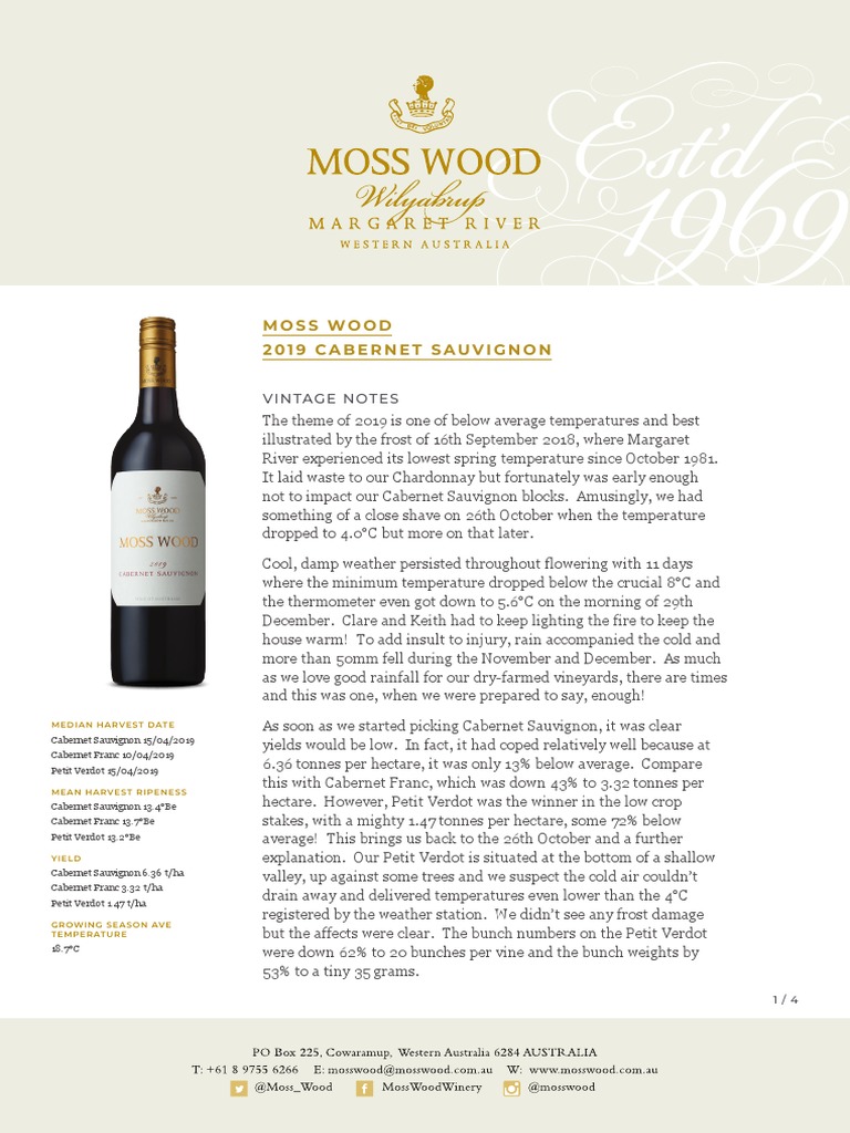 Moss Wood Cabernet Sauvignon 2019 | PDF | Wine | Grape