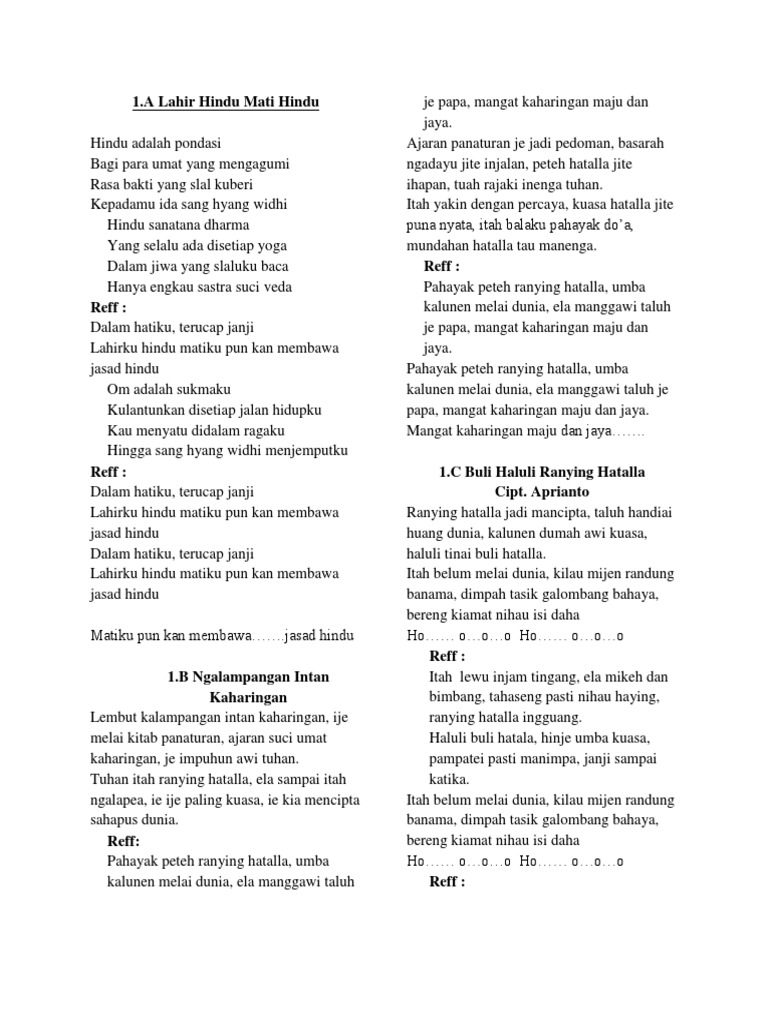 Lagu Rohani Hindu Kaharingan | PDF | Language Arts & Discipline