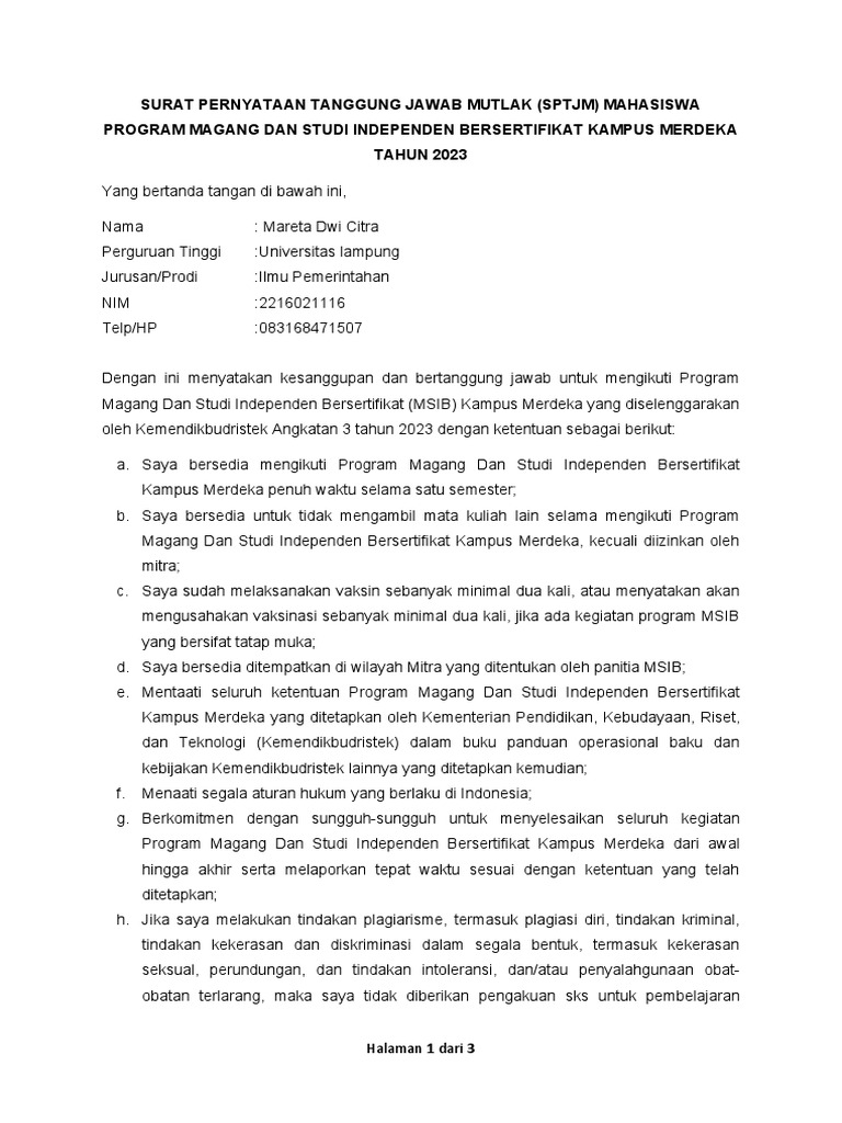 SPTJM MSIB Kampus Merdeka 2023 | PDF | Ilmu Sosial