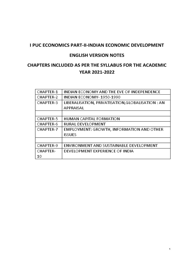 First Puc Economics Part - II Indian Economic Development | PDF | Taxes ...