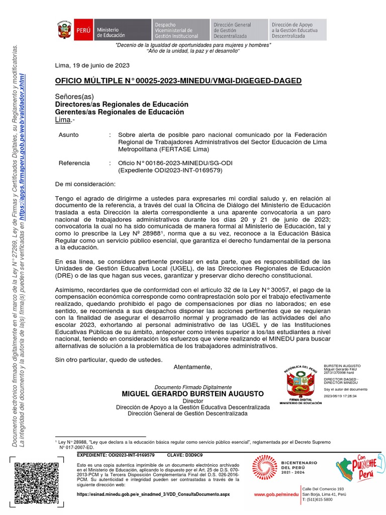 Oficio - Multiple 00025 2023 Minedu Vmgi Digeged Daged | PDF | Lima ...