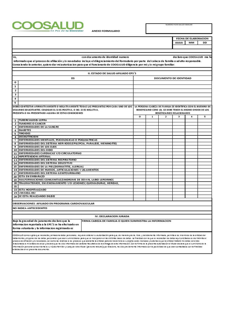 Formulario Encuesta de Salud | PDF | Información | Enfermedades y trastornos