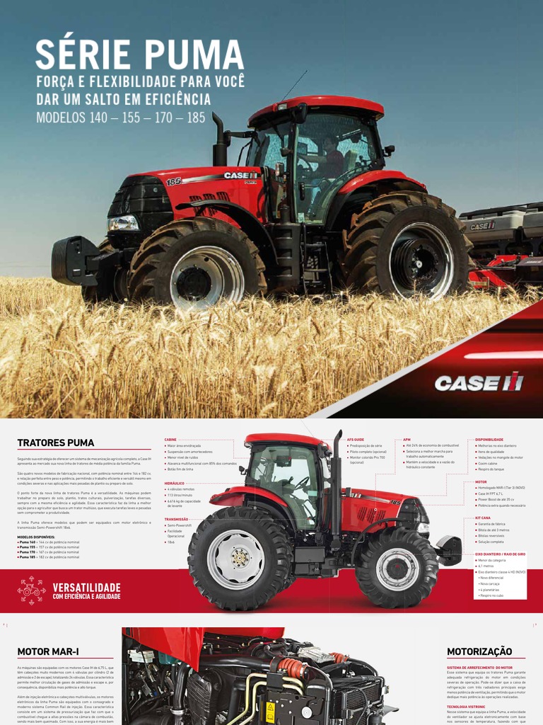 CaseIH Folheto Tecnico Puma 140 155 170 185 | PDF | Trator | Motores
