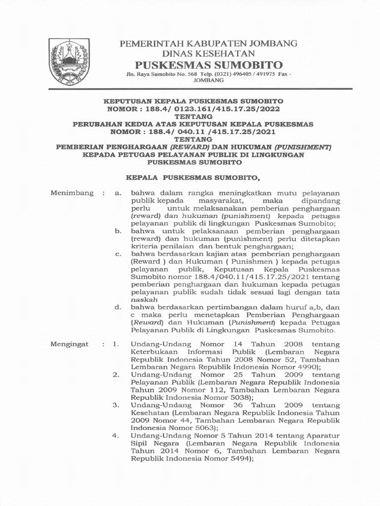 SK Pemberian Penghargaan Dan Sanksi | PDF